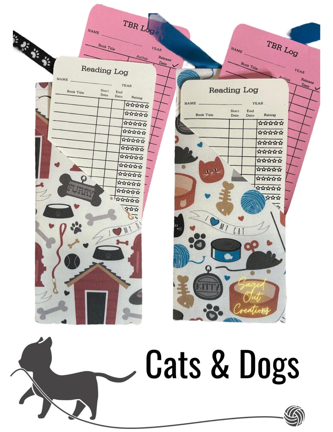 Cat & Dog 2 Styles Themed Reading Log Bookmark Bookmark Reading Log All ...