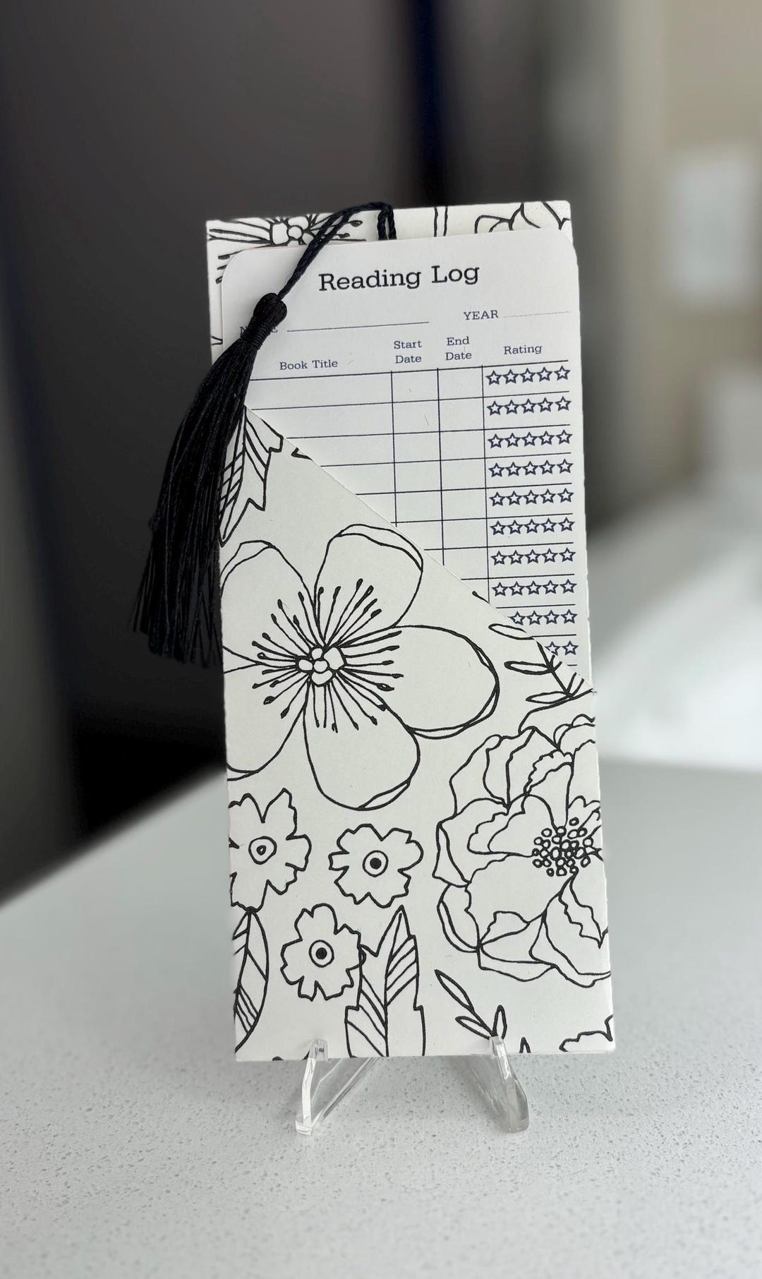 COLOR ME! Black & White Flower Reading Log Bookmark With TBR Log | Book ...