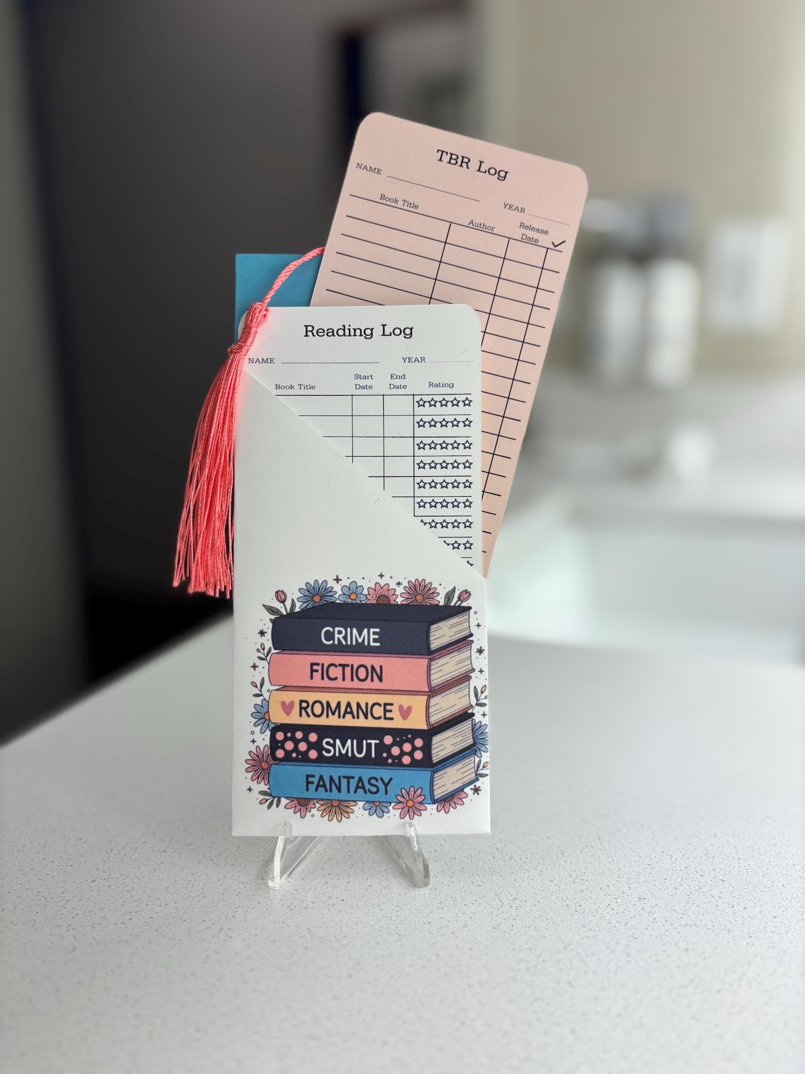 Genre Book Stack Reading Log Bookmark With TBR Log | Book Lover Gift - Etsy