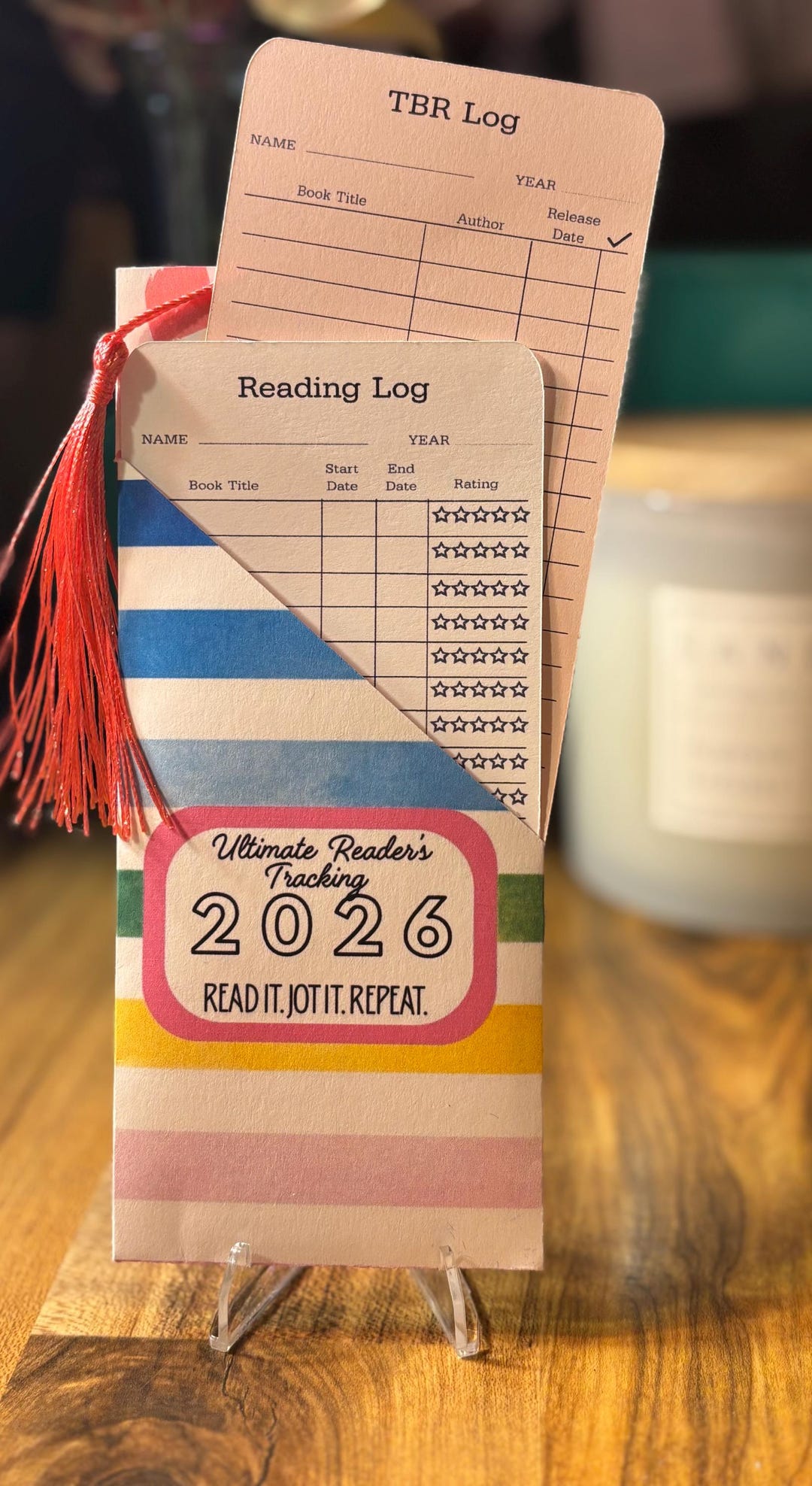 Colorful Stripes Reading Log Bookmark With TBR Log | Book Lover Gift - Etsy