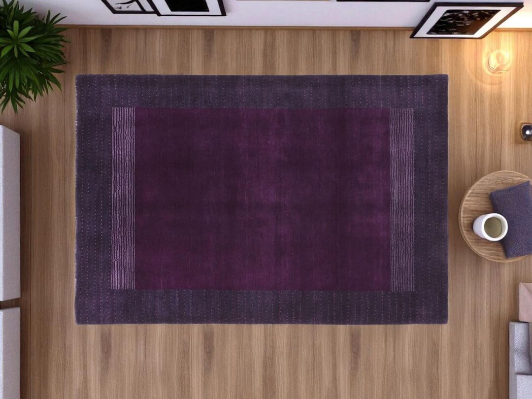 Handloom Bordered Gabba - Purple Color Wool Rug Handwoven, Hand Knotted ...