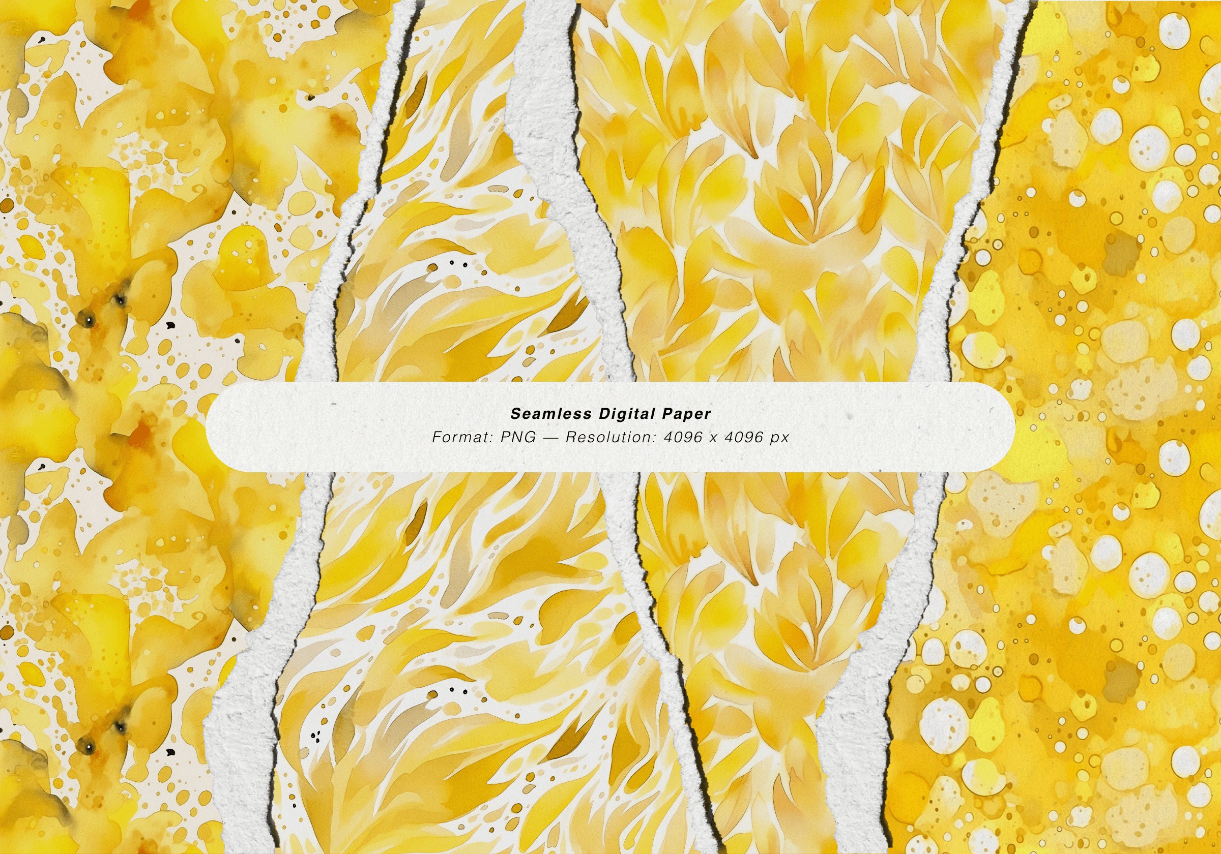 Yellow Watercolour Digital Paper Seamless Pattern PNG Yellow Scrapbook ...