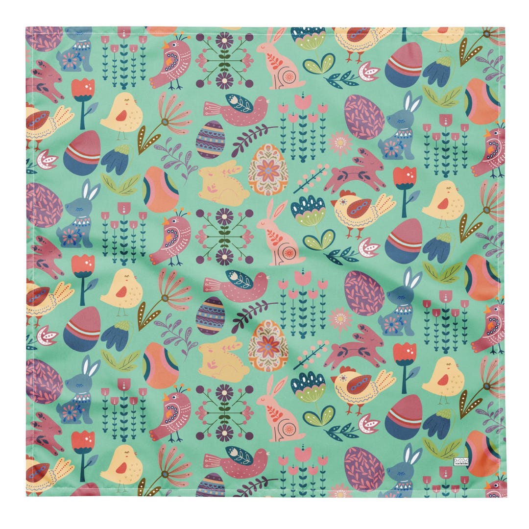 Scandinavian Easter Bandana, Green Easter Scarf, Easter Basket Gift ...