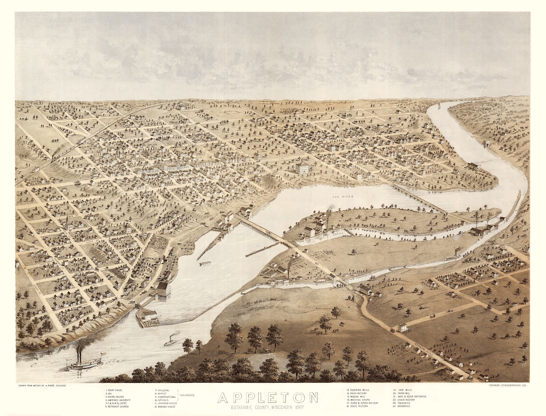 Map of Appleton WI 1867 High Resolution Digital Download - Etsy