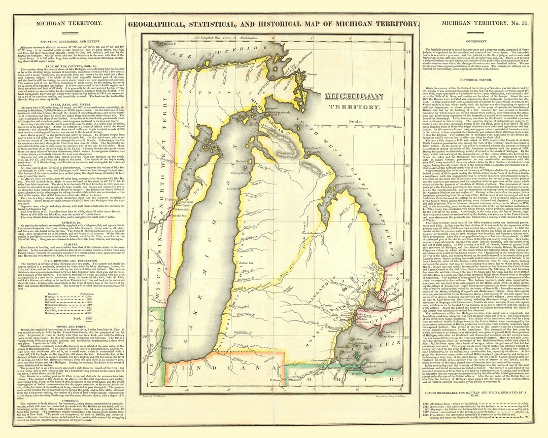 Map of Michigan 1822 High Resolution Digital Download - Etsy
