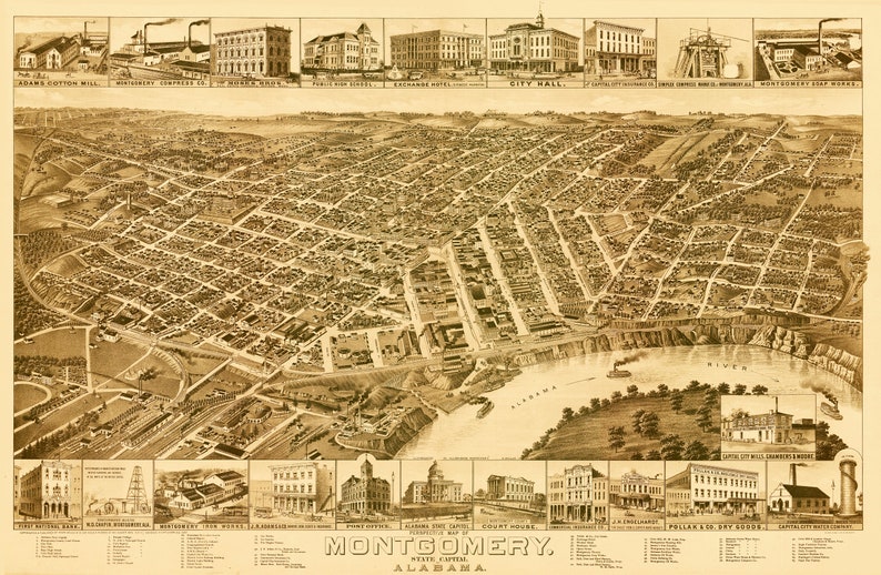 Map of Montgomery AL 1887 High Resolution Digital Download - Etsy