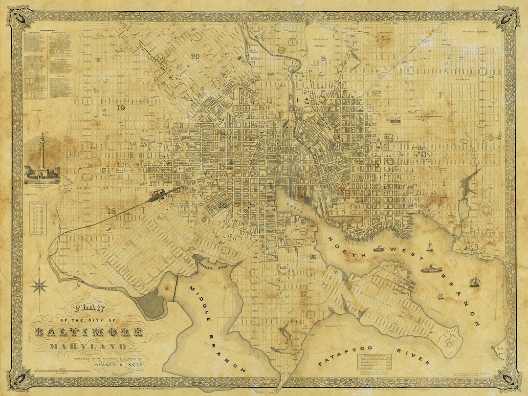 Map of Baltimore MD 1852 High Resolution Digital Download - Etsy