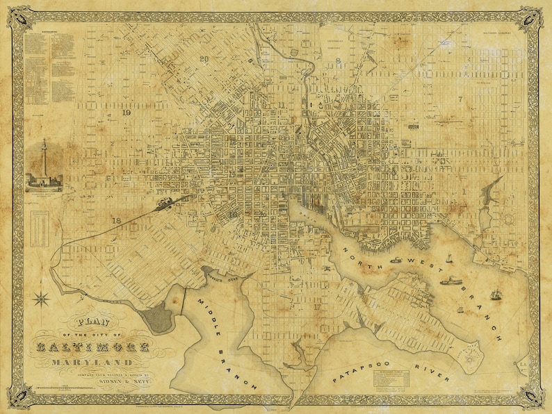 Map of Baltimore MD 1852 High Resolution Digital Download - Etsy