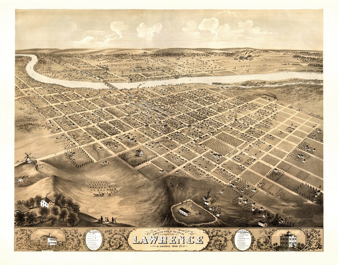 Map of Lawrence KS 1869 High Resolution Digital Download - Etsy
