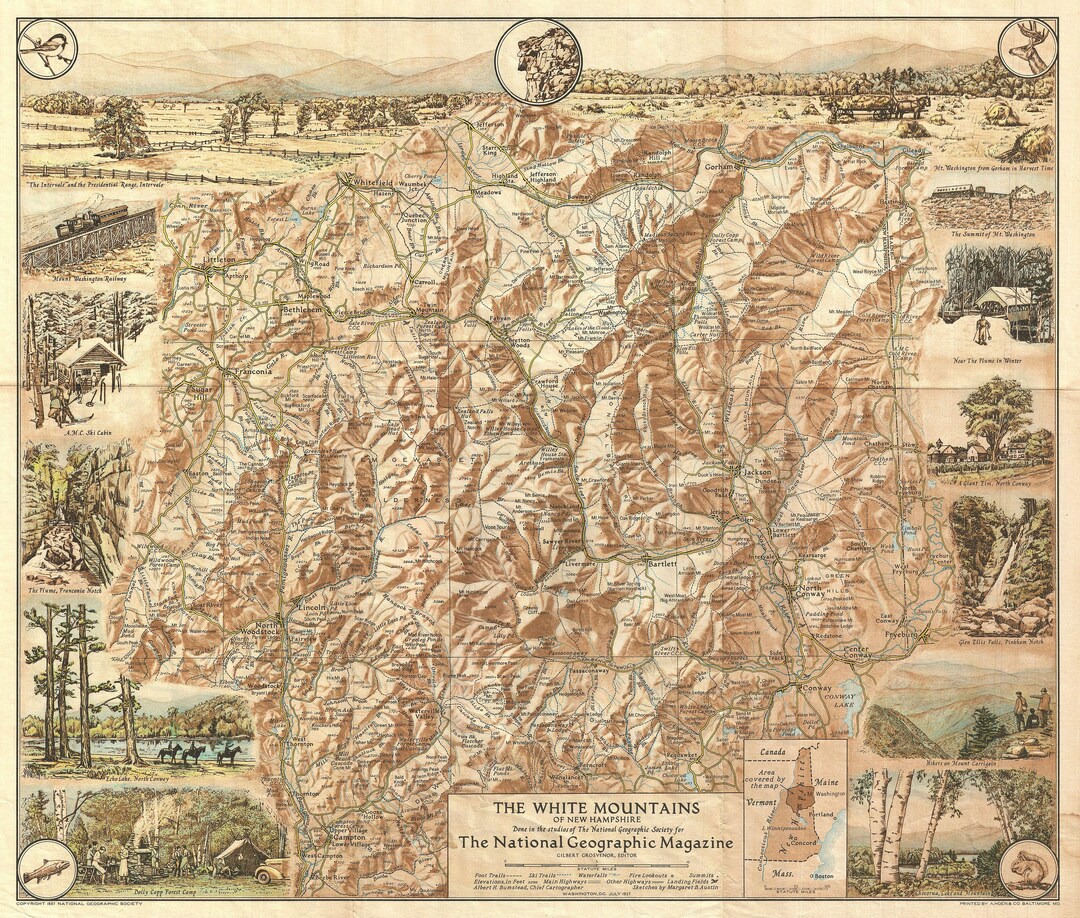 Map of White Mountains NH 1937 High Resolution Digital Download - Etsy