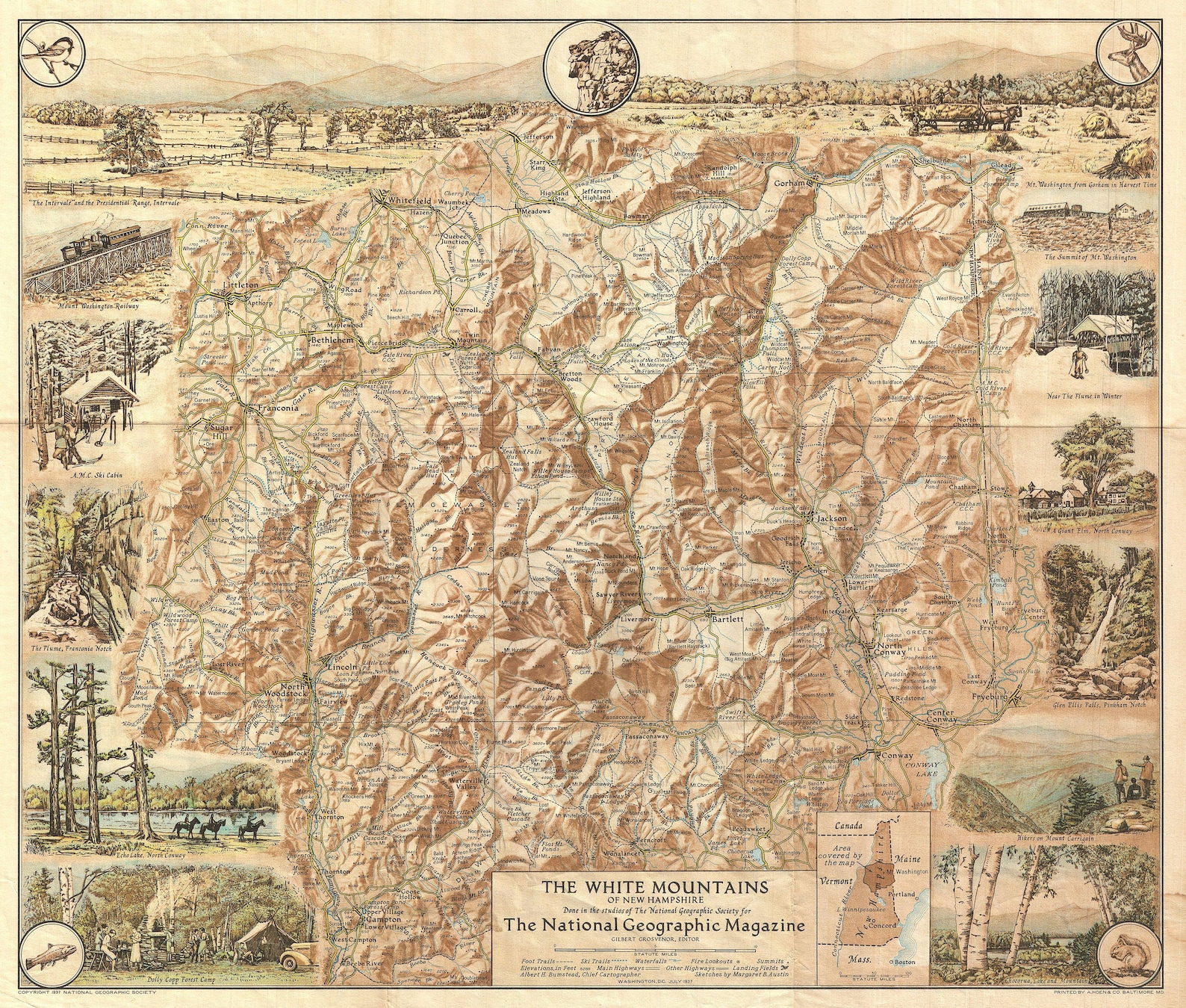 Map of White Mountains NH 1937 High Resolution Digital Download - Etsy