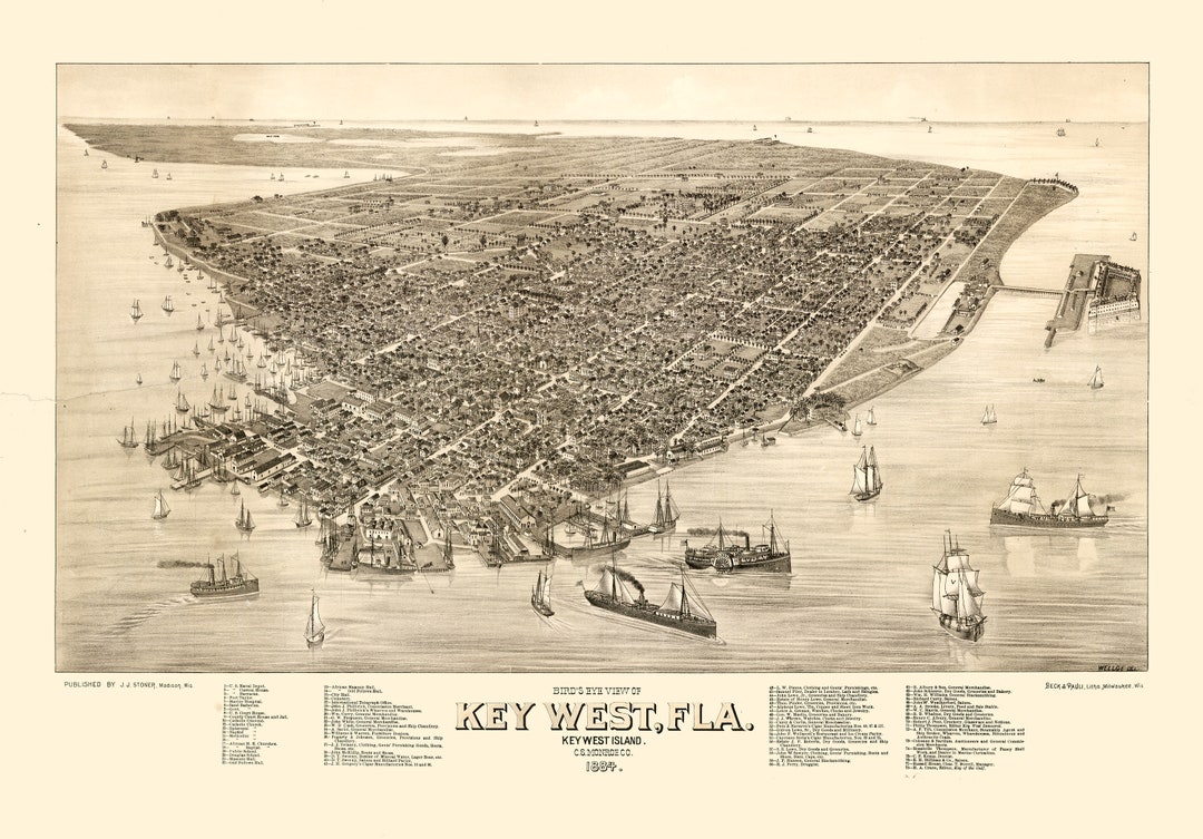 Map of Key West FL 1882 High Resolution Digital Download - Etsy
