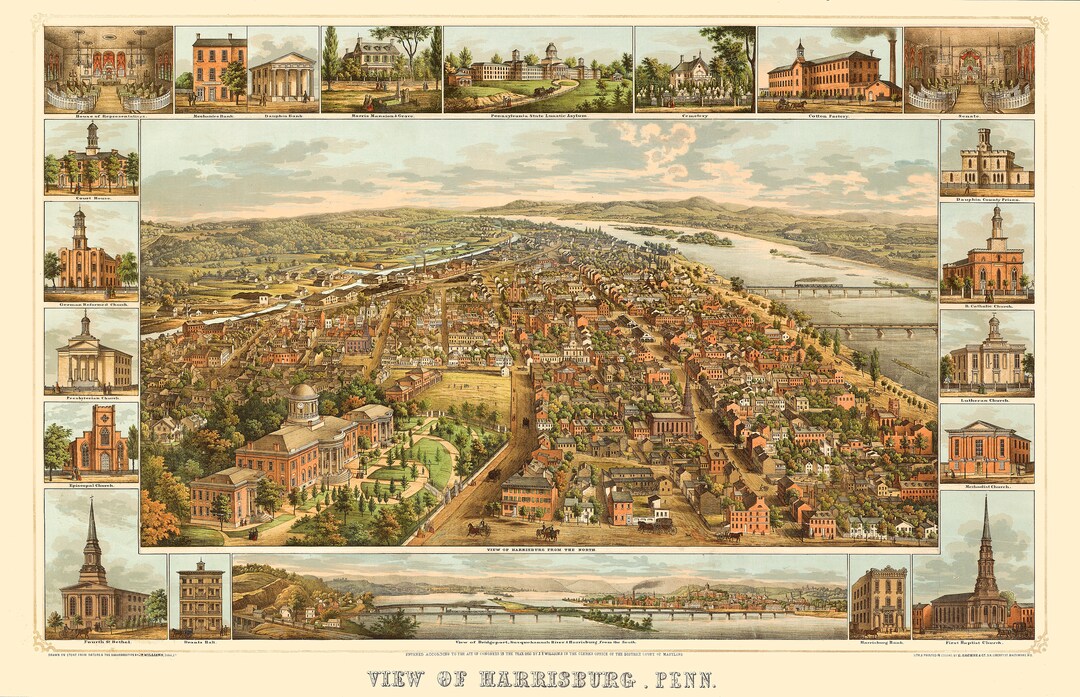 Map of Harrisburg PA High Resolution Digital Download - Etsy