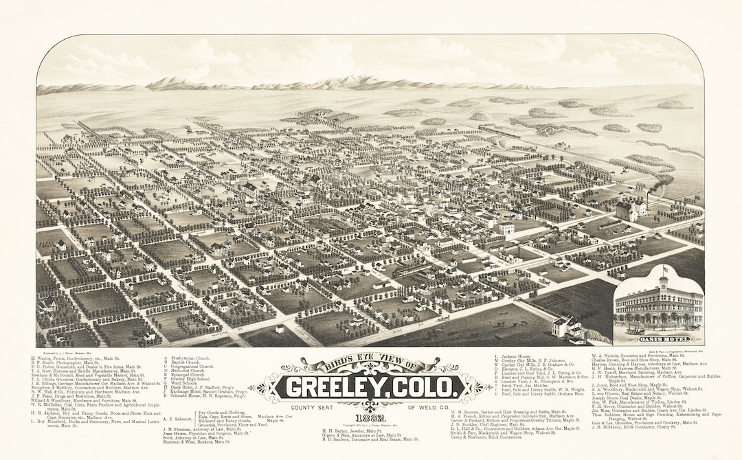 Map of Greeley CO 1882 High Resolution Digital Download - Etsy