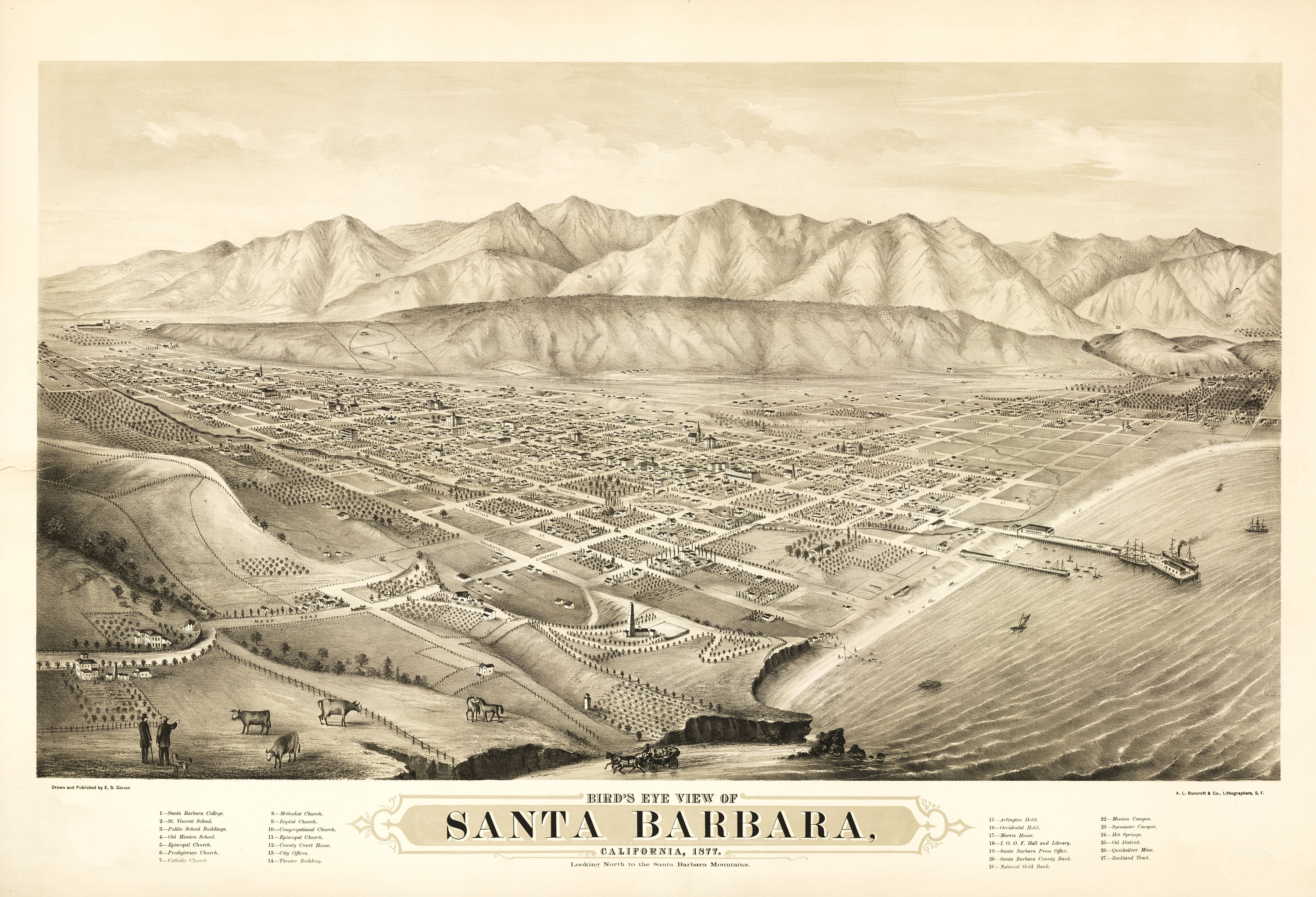 Map of Santa Barbara CA 1877 High Resolution Digital Download - Etsy