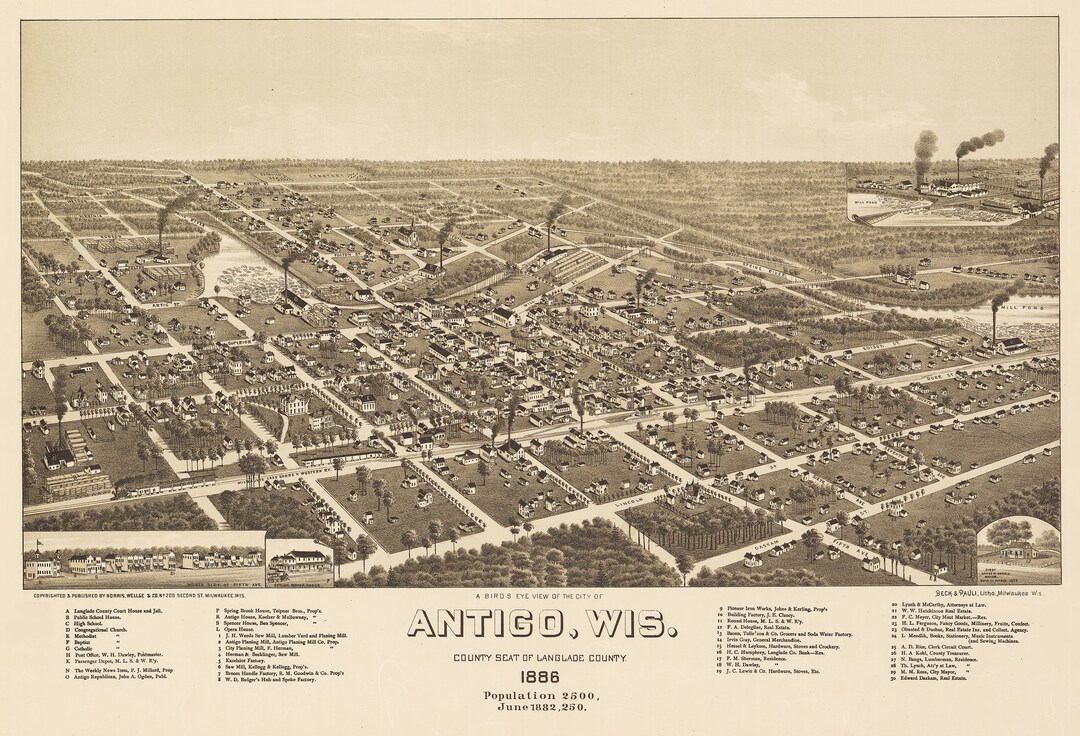 Map of Antigo WI 1886 High Resolution Digital Download - Etsy