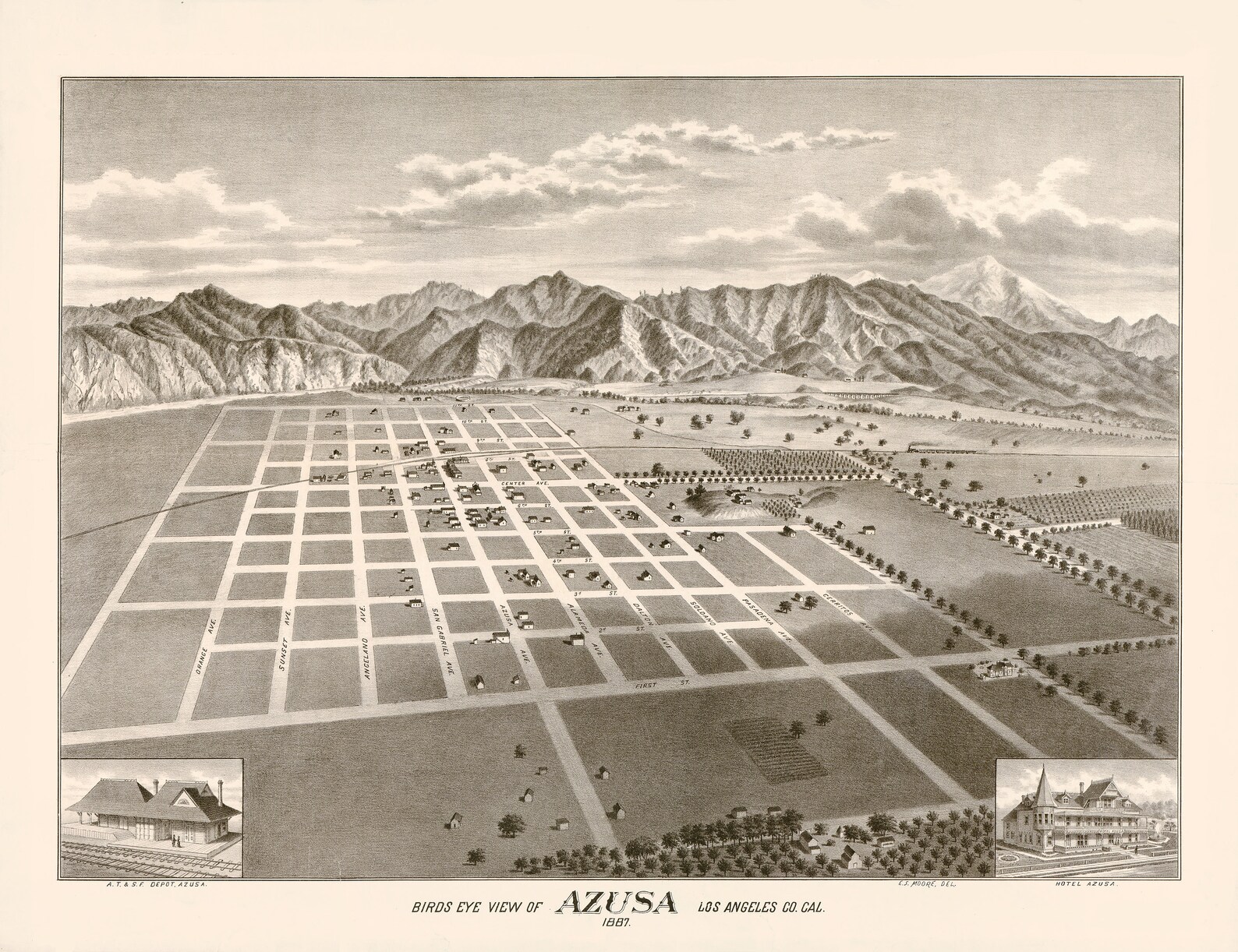Map of Azusa, CA 1887 High Resolution Digital Download - Etsy