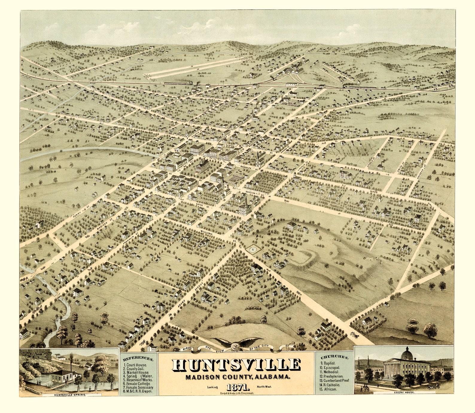 Map of Huntsville AL 1871 High Resolution Digital Download - Etsy