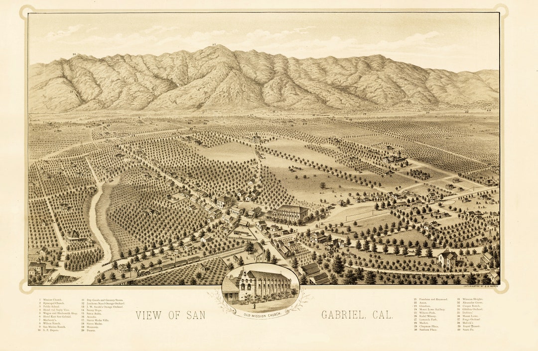 Map of San Gabriel CA 1893 High Resolution Digital Download - Etsy