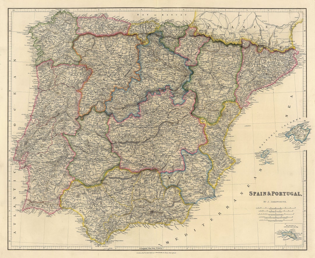 Map of Spain & Portugal 1832 High Resolution Digital Download - Etsy