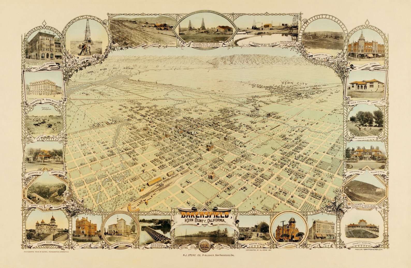 Map of Bakersfield CA 1901 High Resolution Digital Download - Etsy