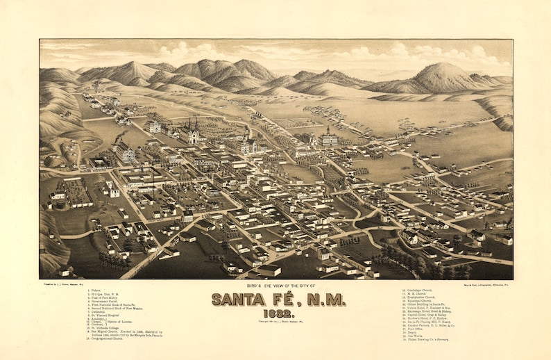 Map of Santa Fe NM 1882 High Resolution Digital Download - Etsy