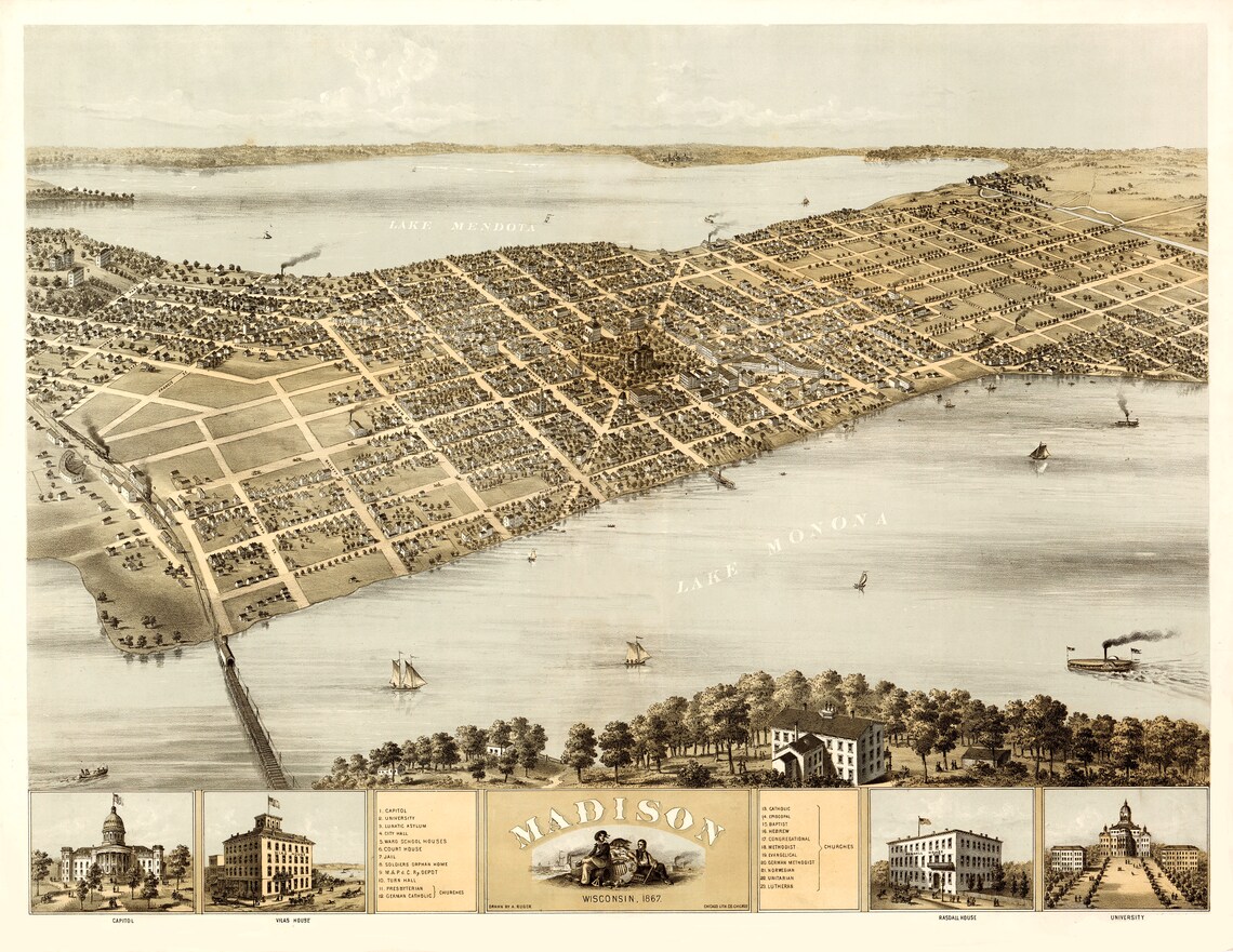 Map of Madison WI 1867 High Resolution Digital Download - Etsy