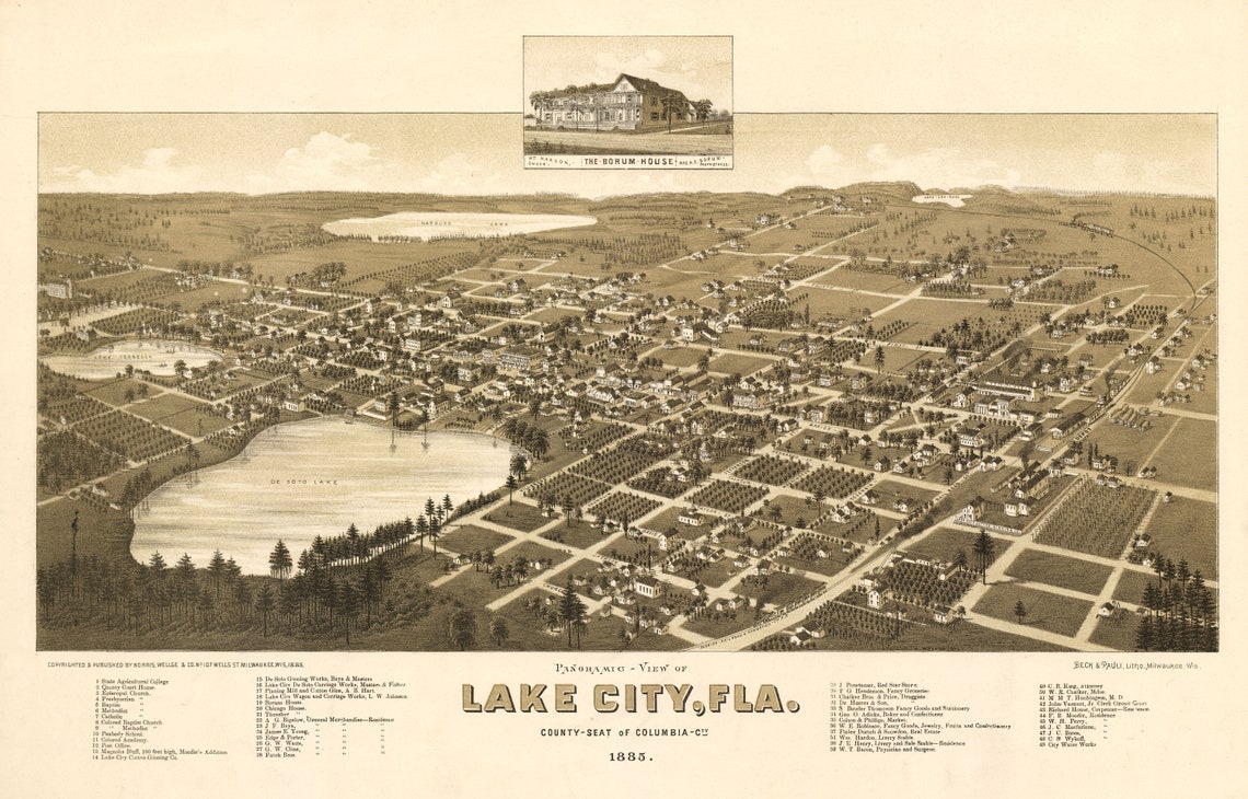 Map of Lake City FL 1885 High Resolution Digital Download - Etsy