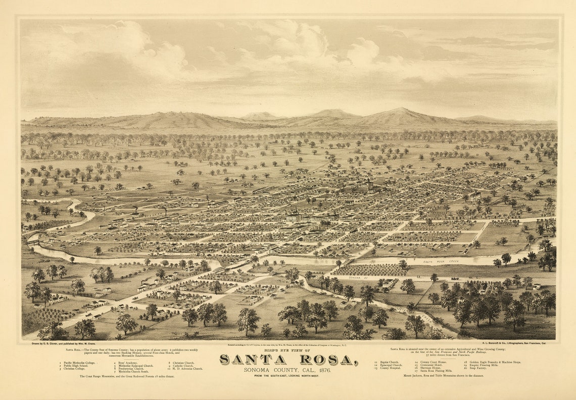 Map of Santa Rosa CA 1876 High Resolution Digital Download - Etsy