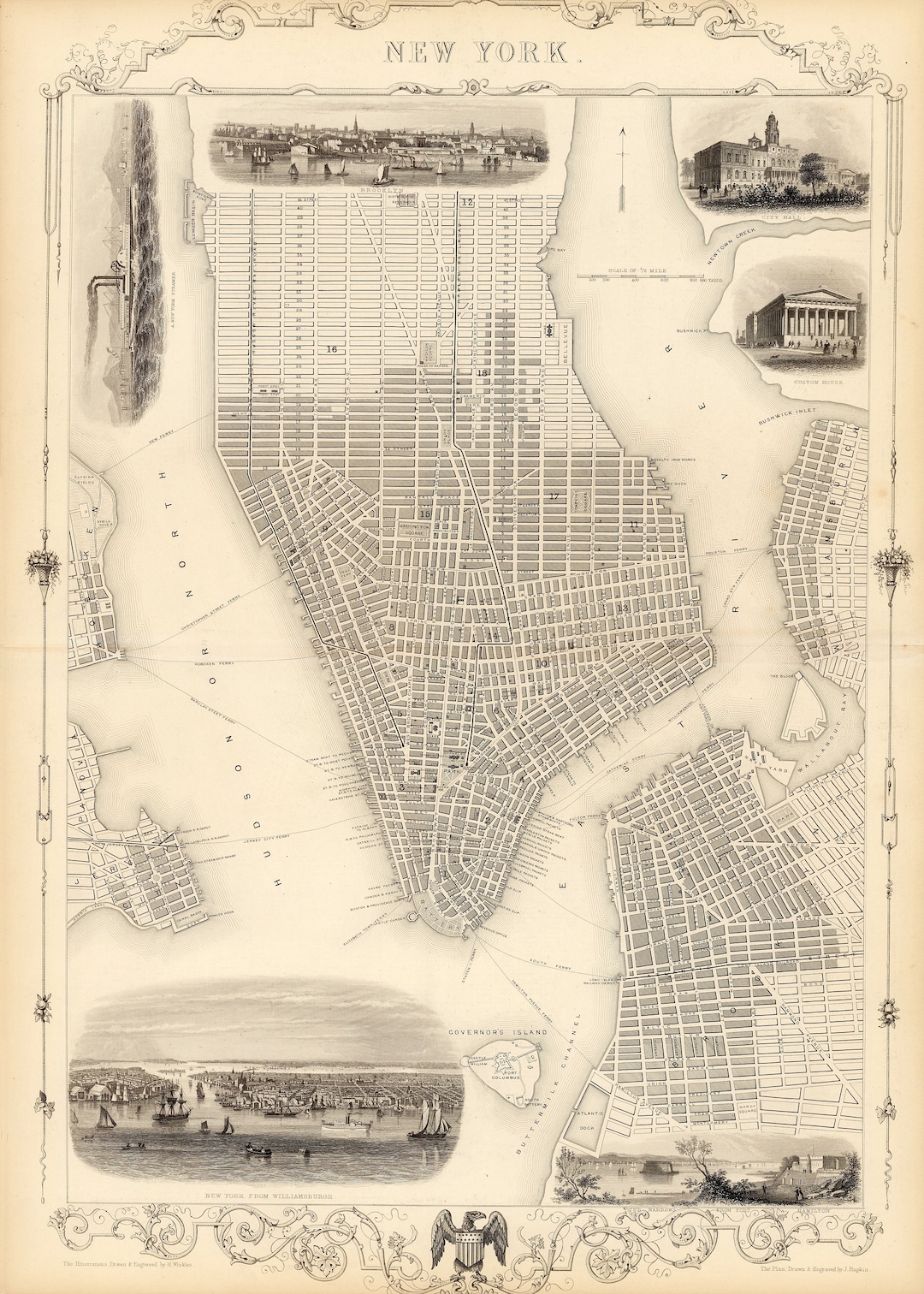 Map of New York NY 1851 High Resolution Digital Download - Etsy