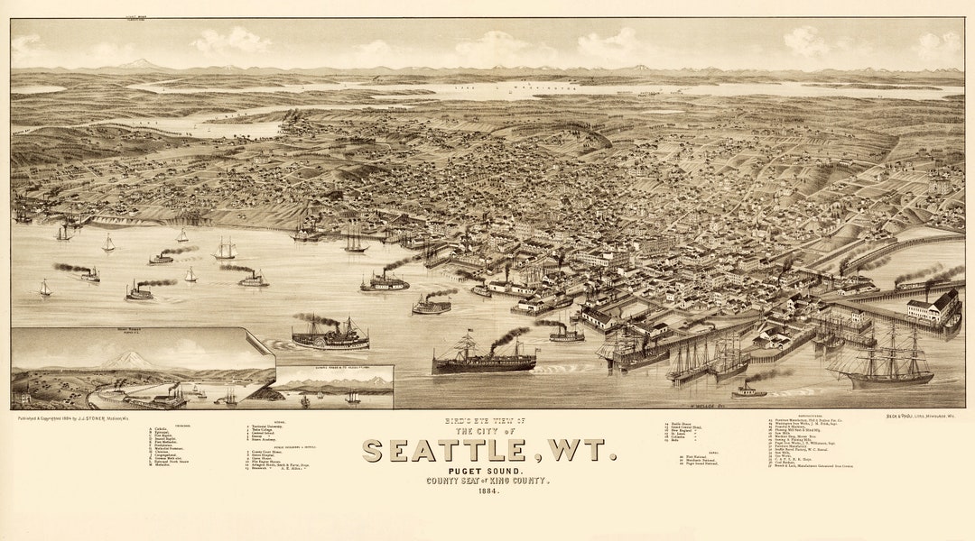 Map of Seattle WA 1884 High Resolution Digital Download - Etsy