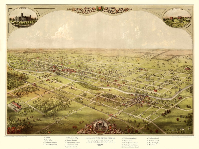 Map of Lansing, MI 1866 High Resolution Digital Download - Etsy