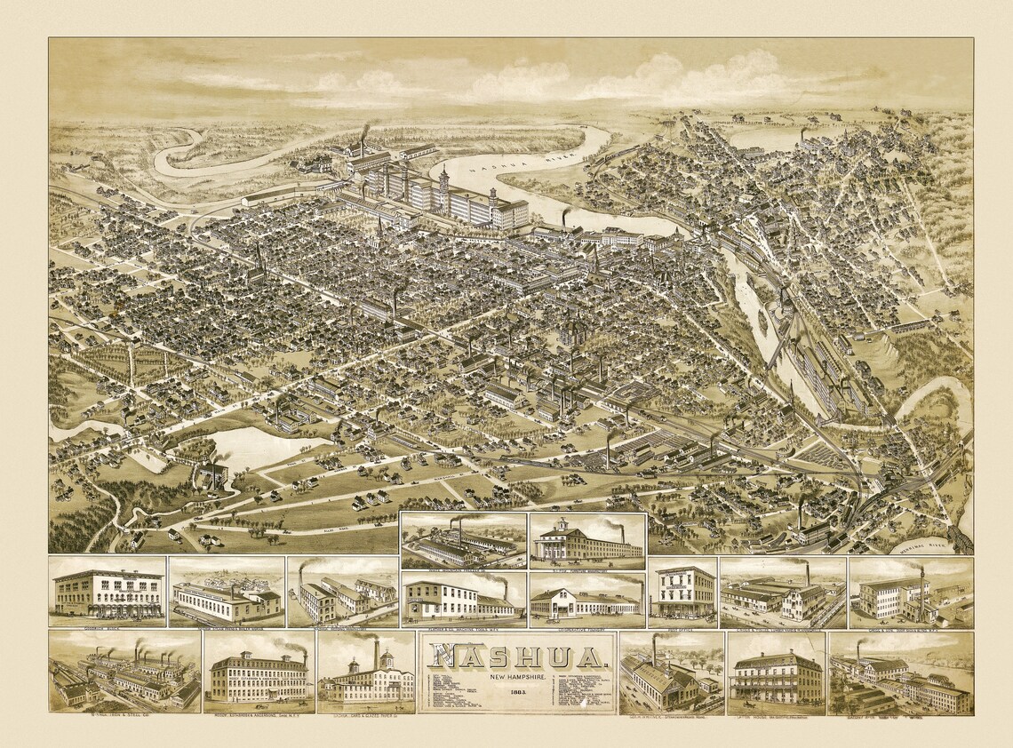Map of Nashua NH 1883 High Resolution Digital Download - Etsy