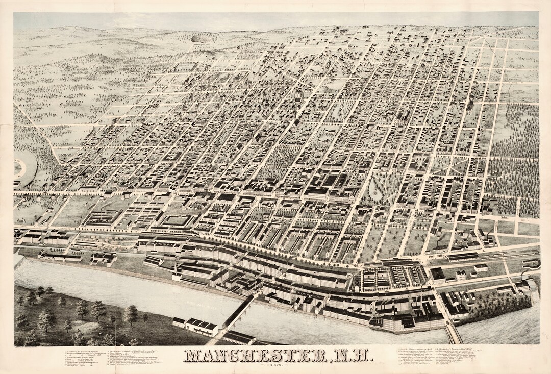 Map of Manchester, NH 1876 High Resolution Digital Download - Etsy