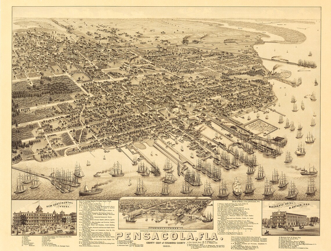 Map of Pensacola FL 1885 High Resolution Digital Download - Etsy