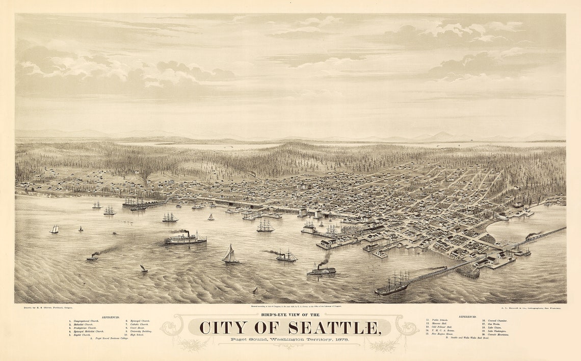 Map of Seattle WA 1878 High Resolution Digital Download - Etsy