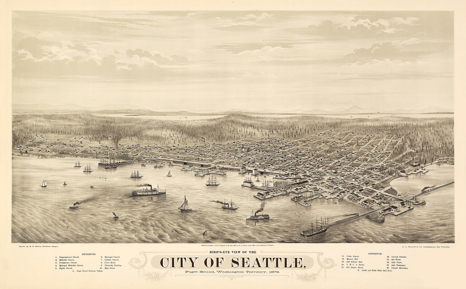 Map of Seattle WA 1878 High Resolution Digital Download - Etsy