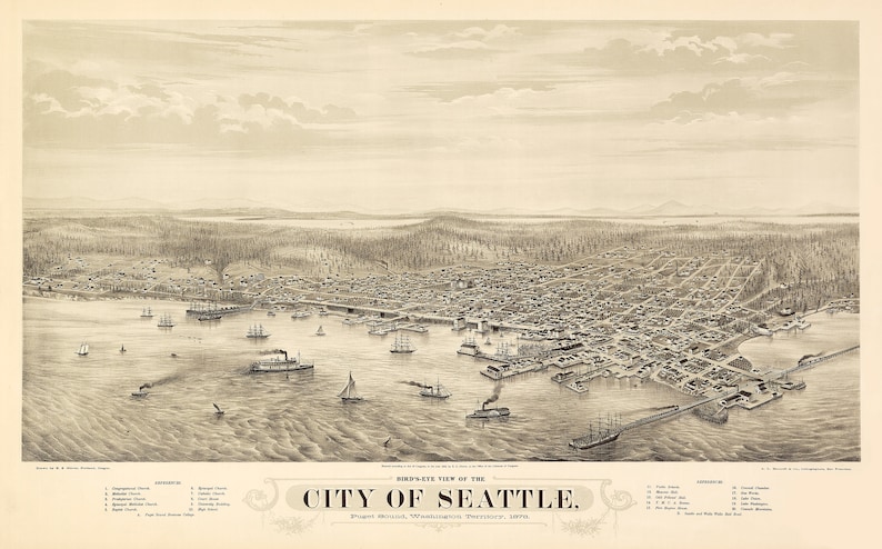 Map of Seattle WA 1878 High Resolution Digital Download - Etsy