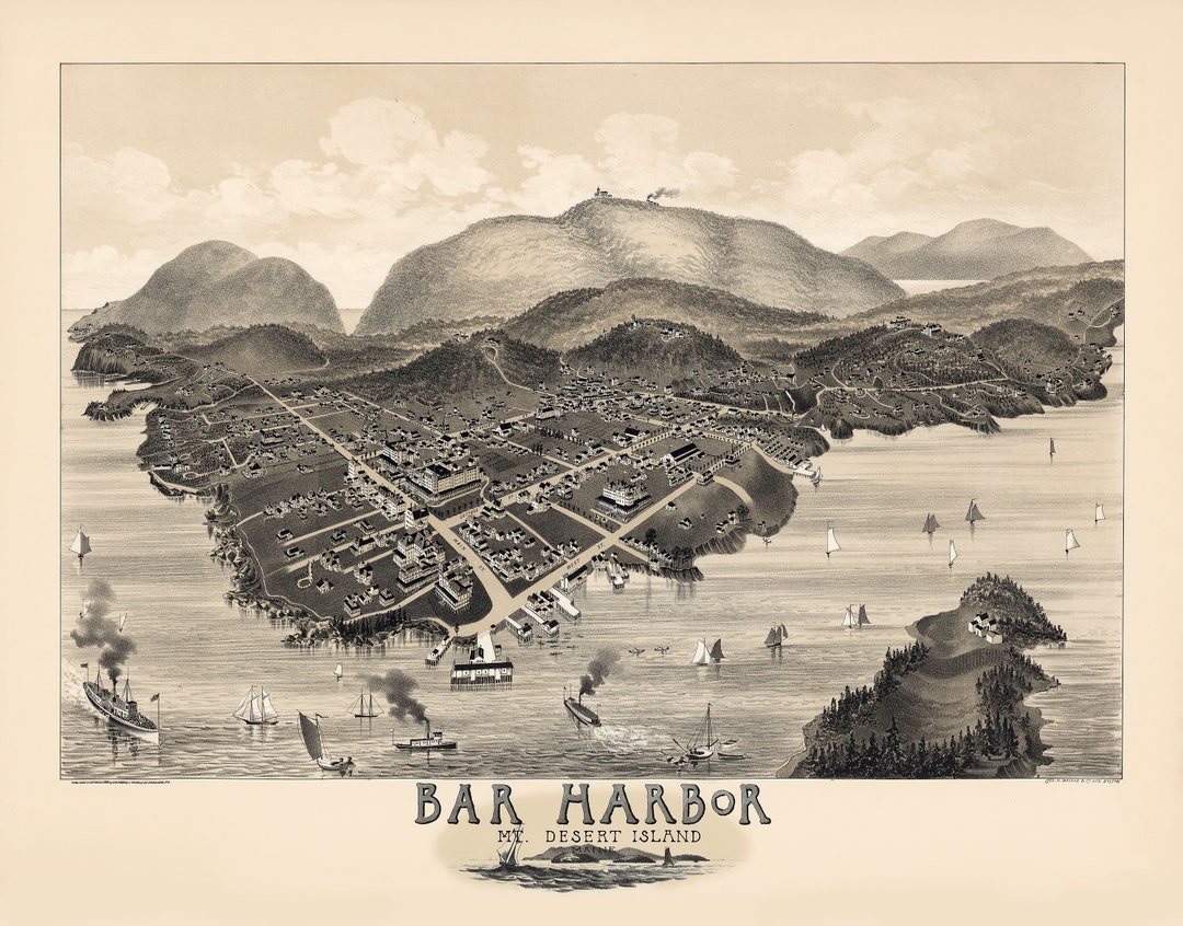 Map of Bar Harbor ME 1886 High Resolution Digital Download - Etsy