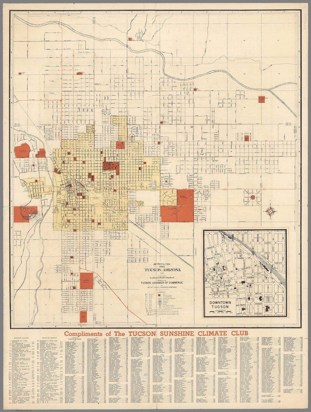 Map of Tucson AZ 1943 High Resolution Digital Download - Etsy