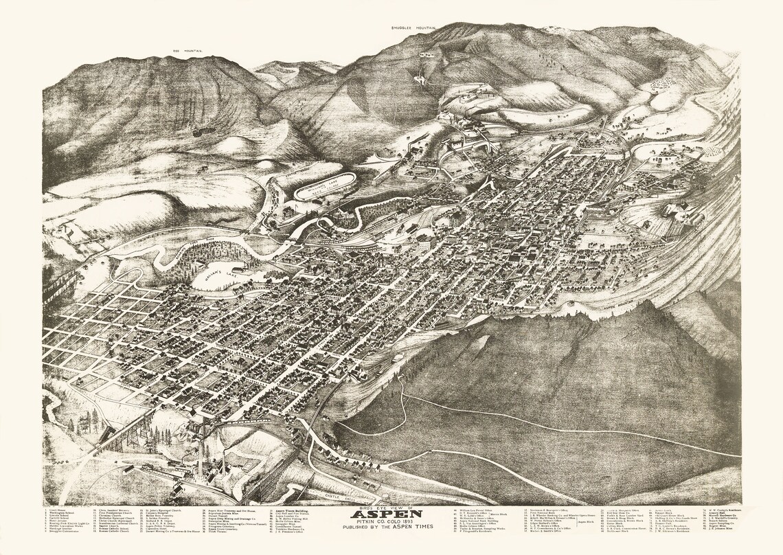 Map of Aspen CO 1893 High Resolution Digital Download - Etsy