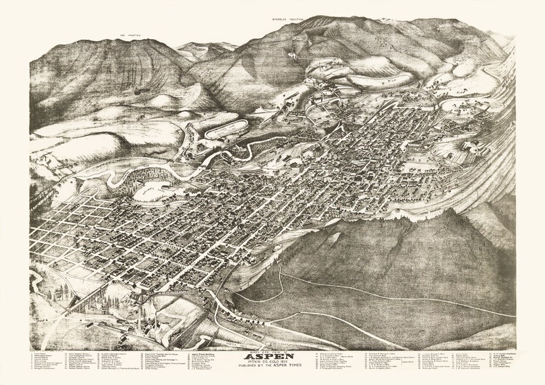 Map of Aspen CO 1893 High Resolution Digital Download - Etsy
