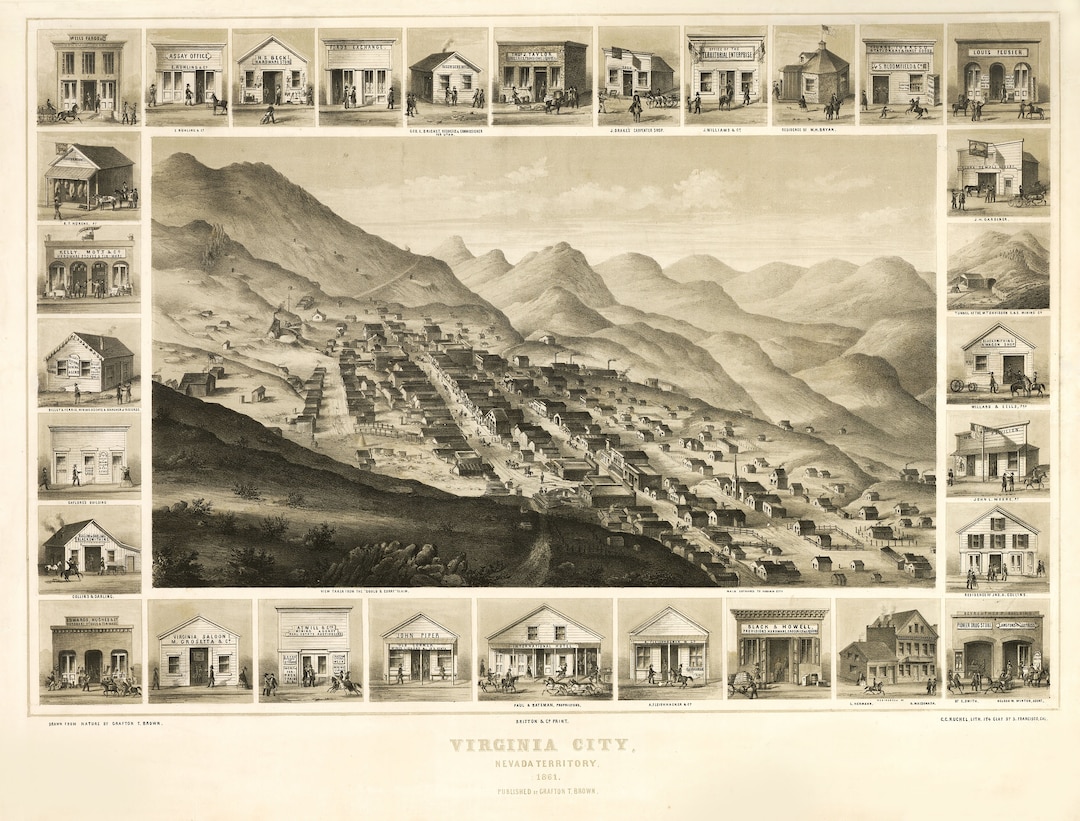 Map of Virginia City NV 1861 High Resolution Digital Download - Etsy