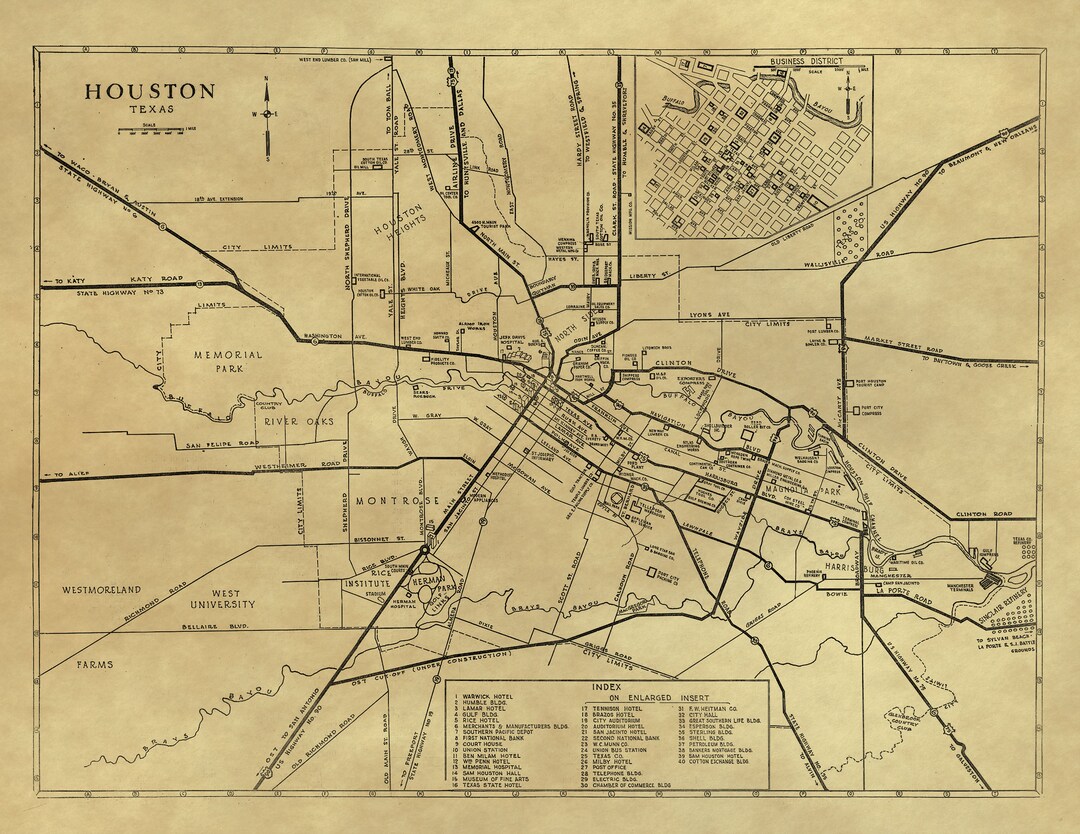 Map of Houston TX 1935 High Resolution Digital Download - Etsy