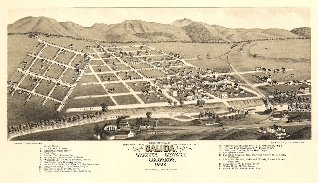 Map of Salida CO 1882 High Resolution Digital Download - Etsy