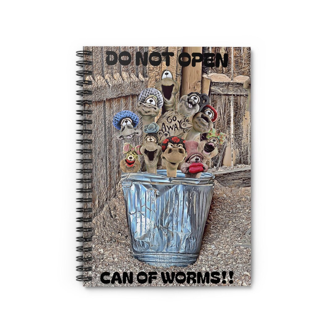 Funny Do Not Open Can of Worms Spiral Notebook Arty Whimsical Worms ...