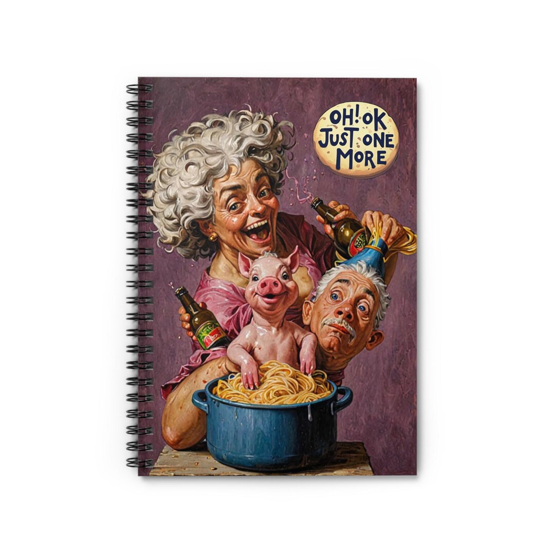 Pasta Pig With Drunken Chefs, Fun Spiral Notebook . Unique Ruled Lined ...