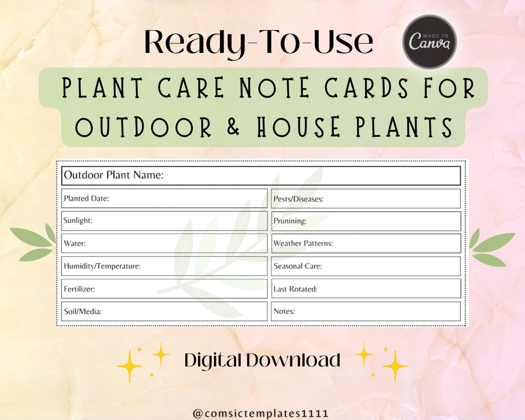 Plant Care Note Cards for House & Outdoor Plants | Plant Care ...