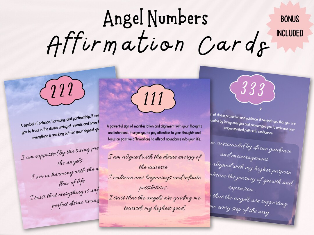 Angel Numbers Affirmation Cards | Printable Card Deck | Angel Tarot ...