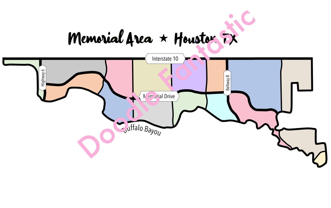 Memorial Area Houston Texas Minimal Map - Pastels - Etsy
